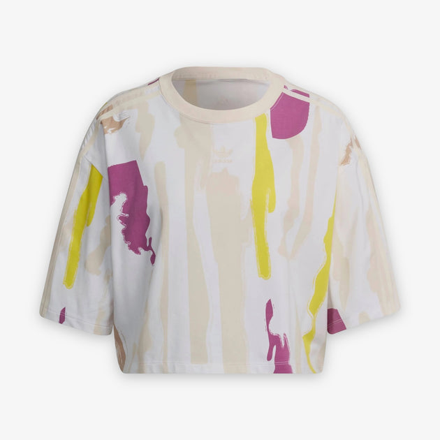 Women's Adidas T-Shirt Crop AOP Multicolor White HM2621 – Sneaker Junkies